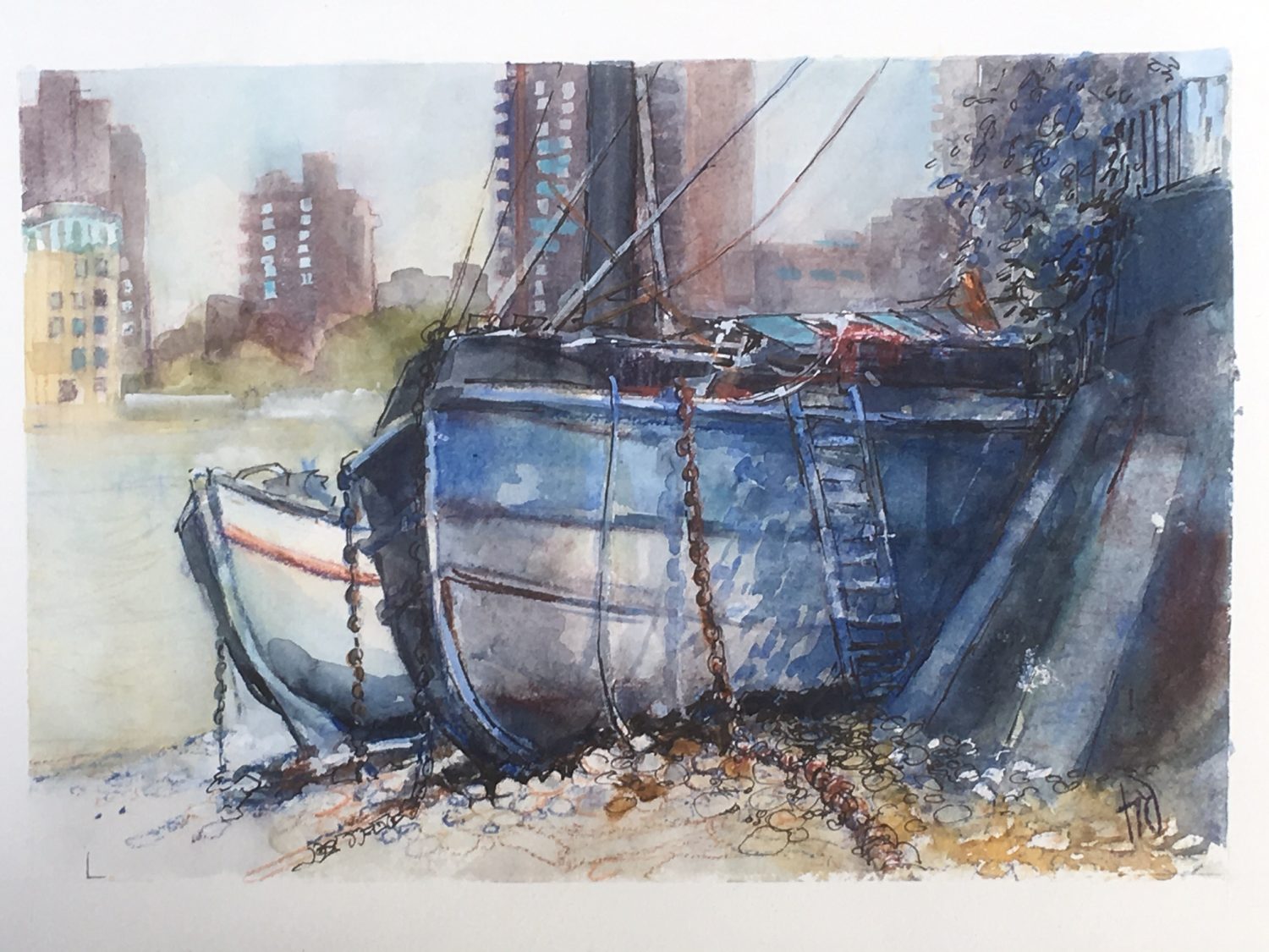 Old Boats, Battersea Foreshore | Drawing London