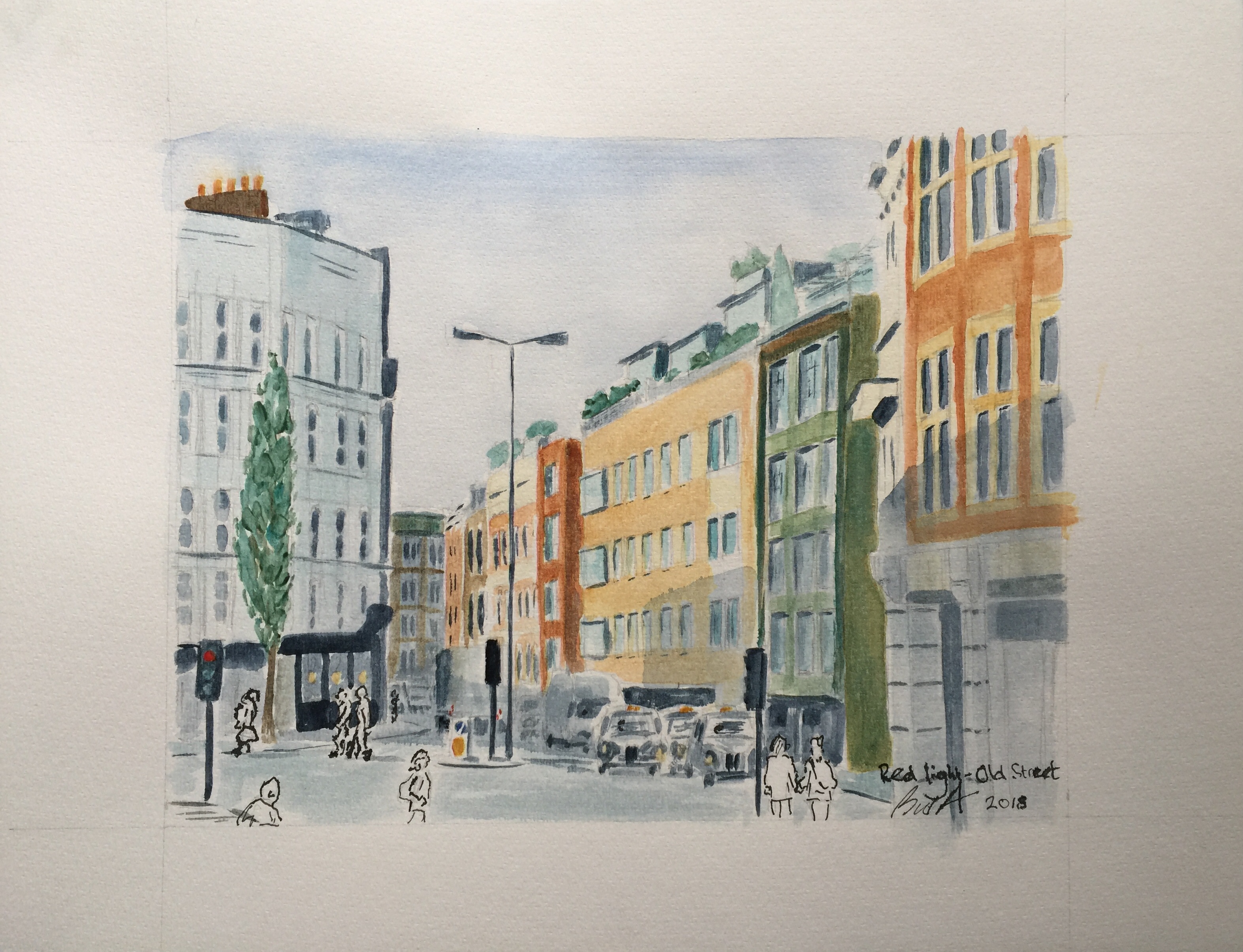 Red Light Old Street (watercolour) £180 | Drawing London